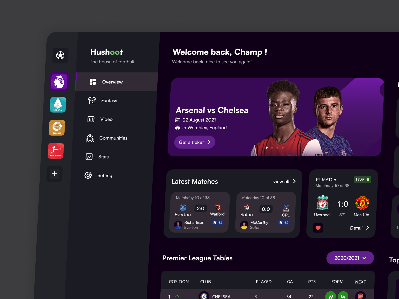 Houshoot - Football Dashboard by Royhan ® for One Week Wonders on Dribbble