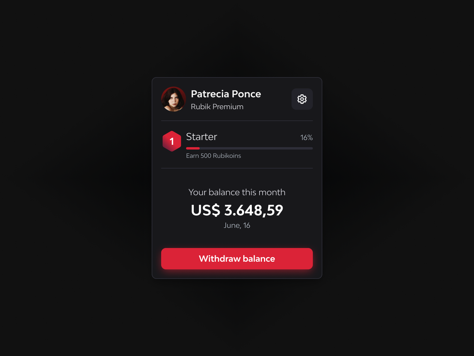 Crypto-bank statement in dark theme by Lucas Lima on Dribbble
