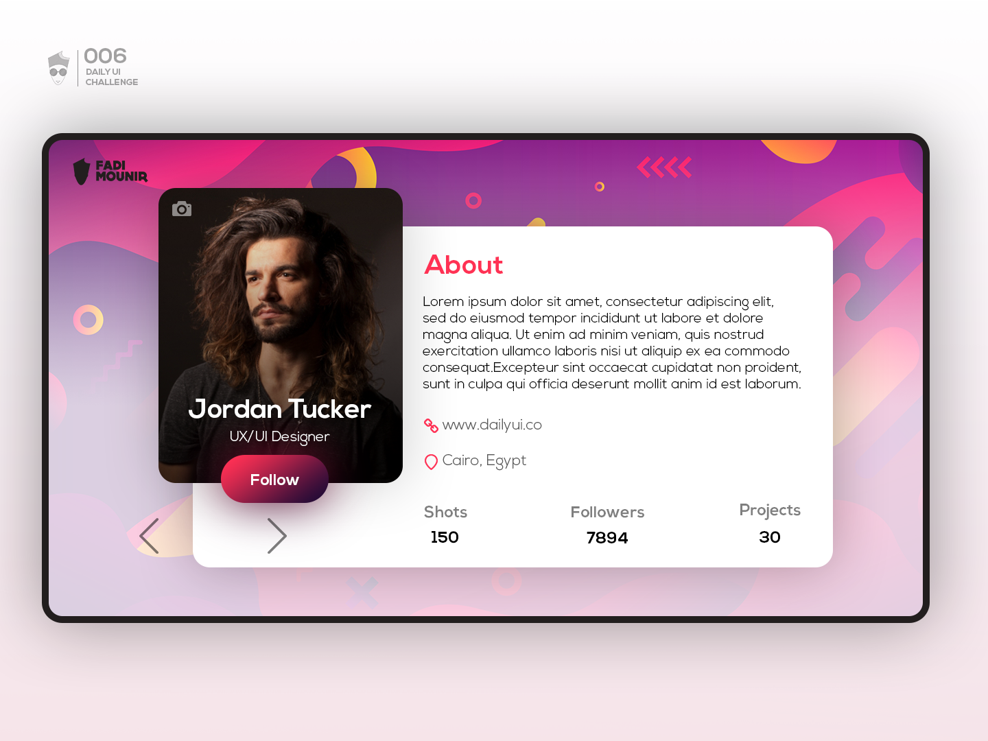 User Profile | DaillyUI 006 by Fadi Mounir on Dribbble