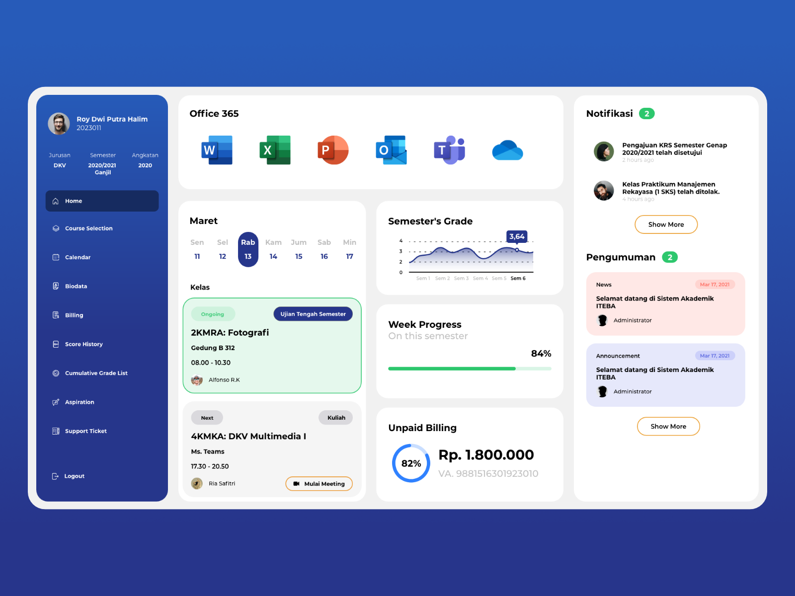 Academic Dashboard Design by Roy Dwi Putra Halim on Dribbble