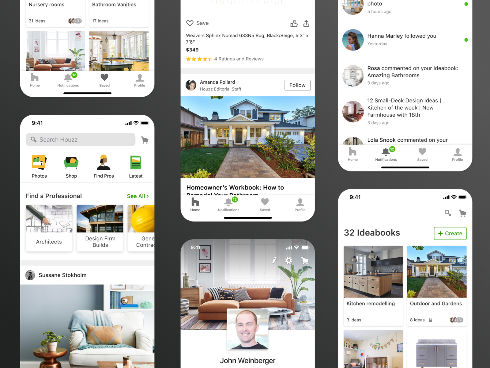 Houzz - mobile app navigation redesign by Hila Halpern on Dribbble