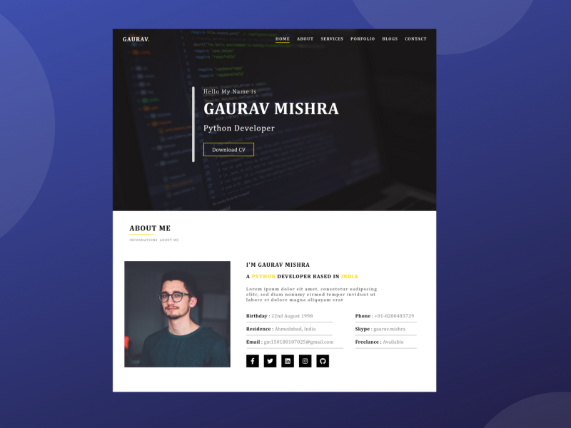 web developer portfolio by tejas suhagiya on Dribbble