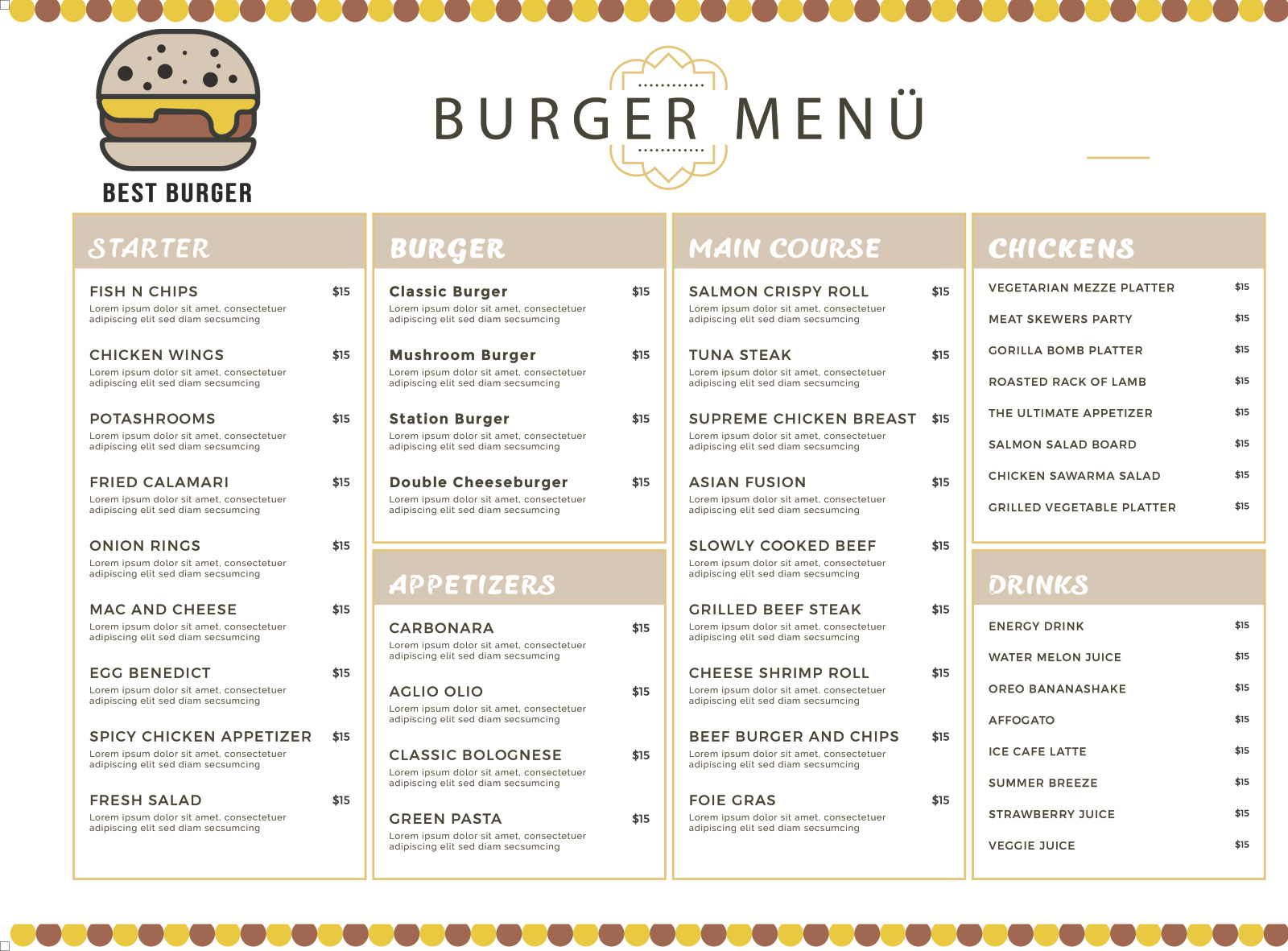BEST BURGER MENU by Erkan Gürbüz on Dribbble