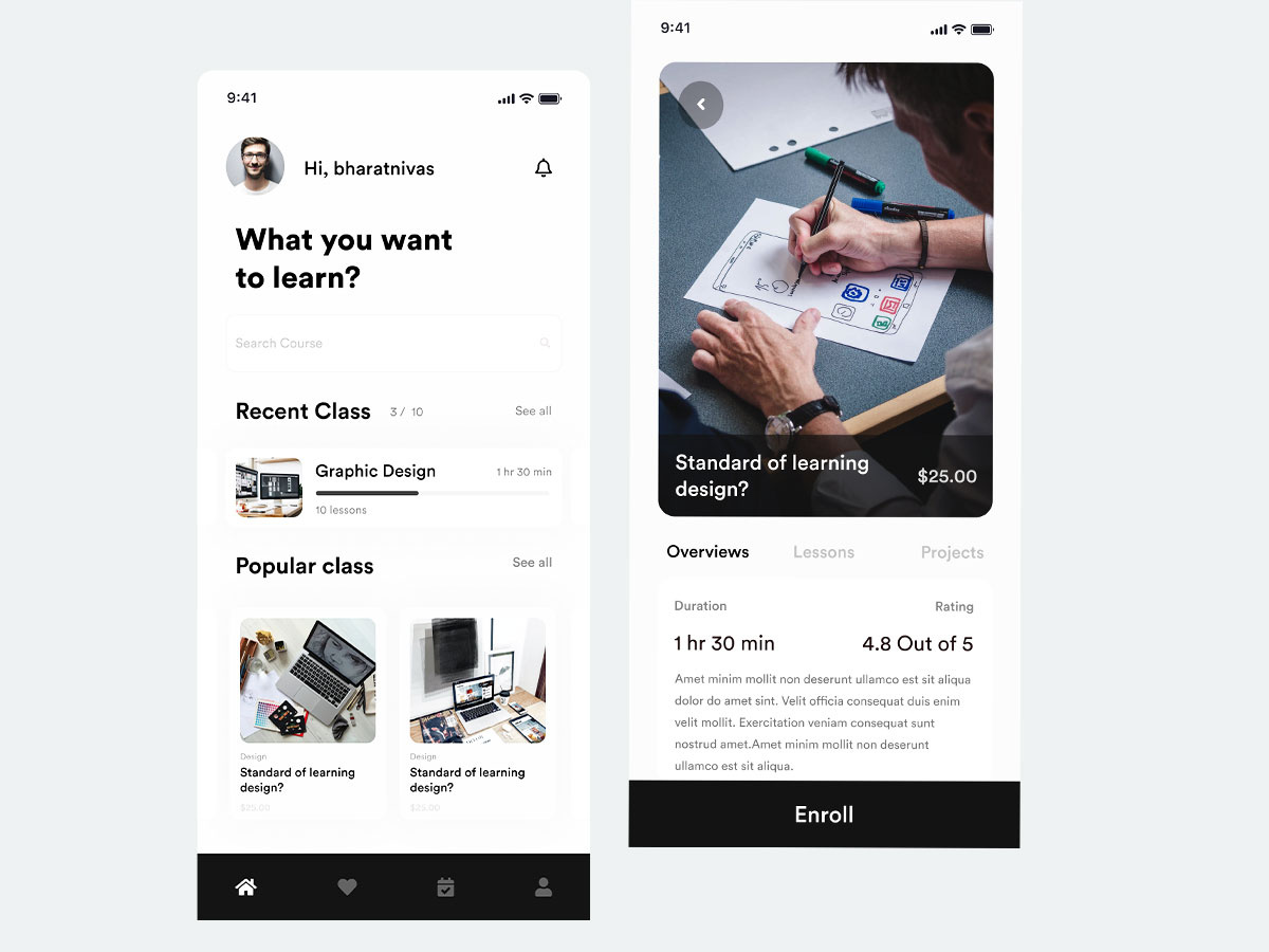 learning app ui design by nivas bharat on Dribbble