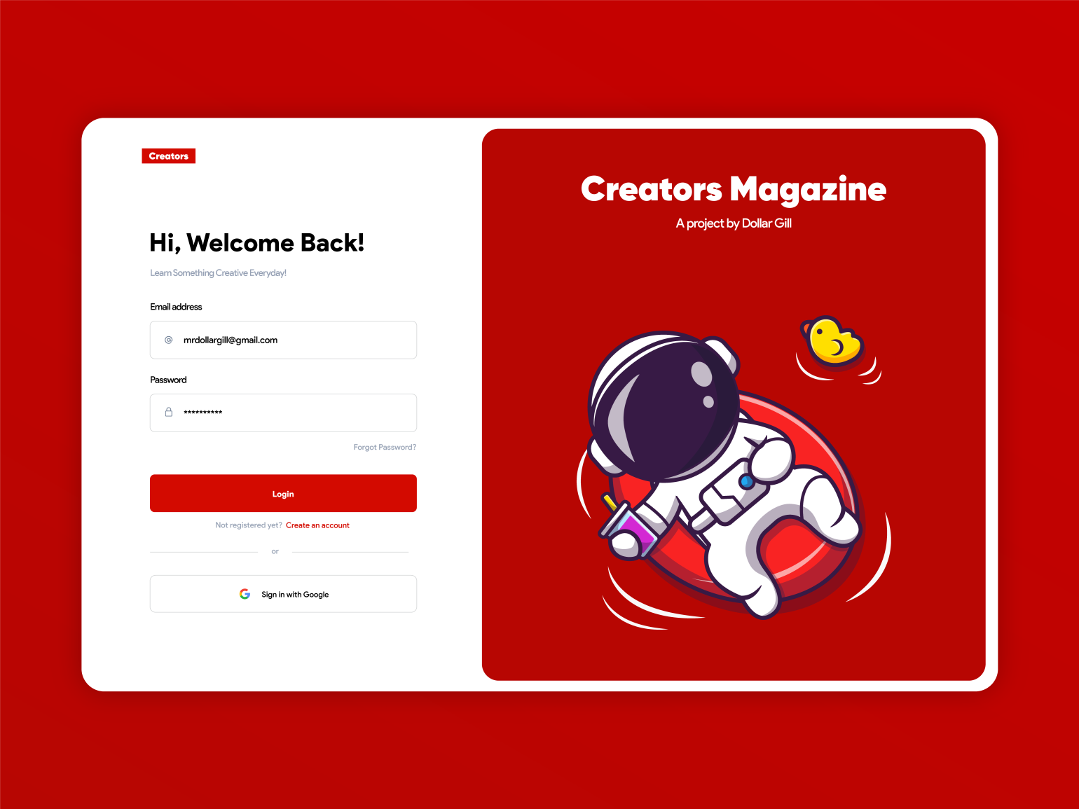 Minimal Red Login Page UI Design by Dollar Gill on Dribbble