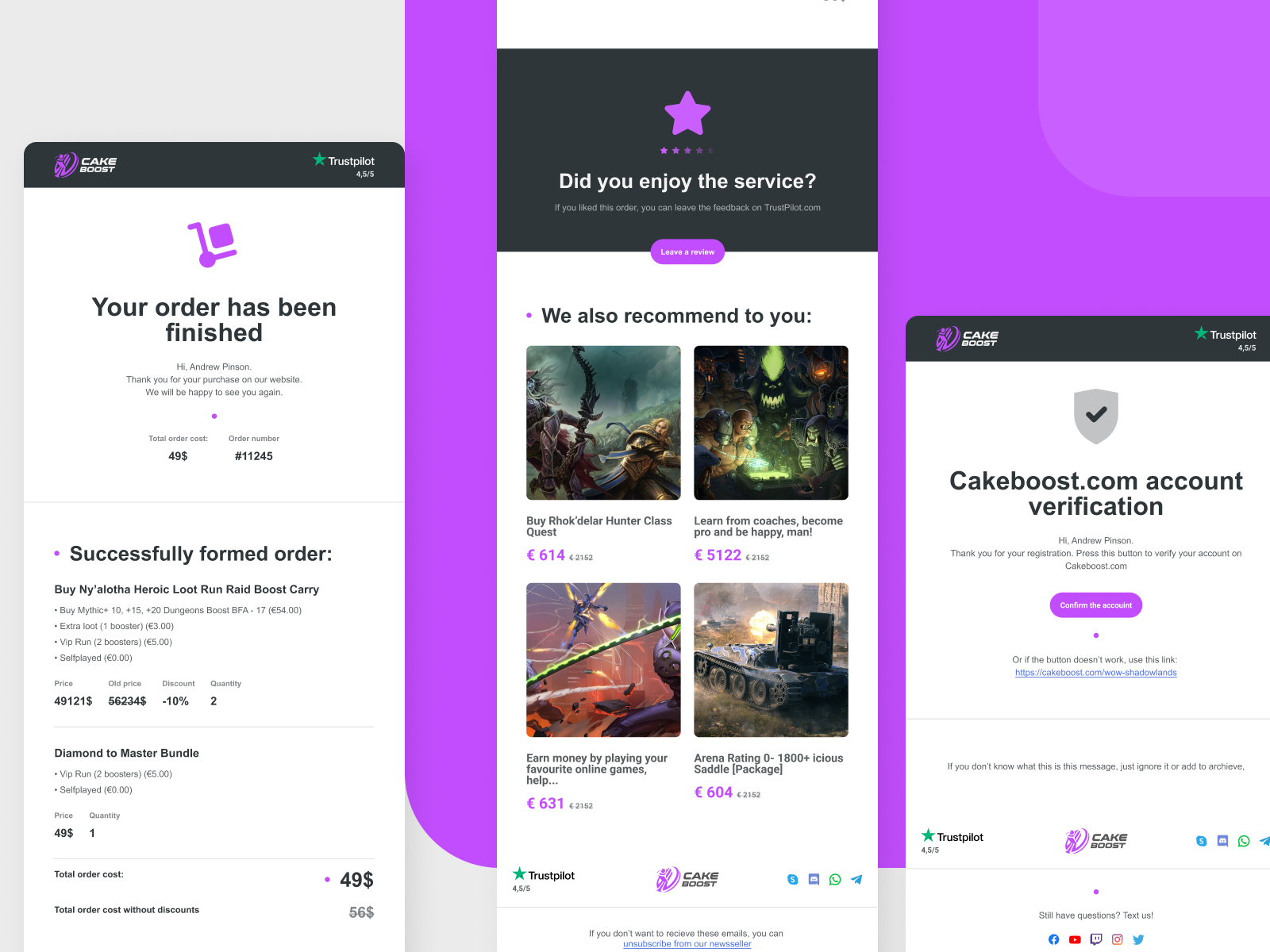 Email templates for gaming e-commerce CakeBoost. Version 2.0. by Maxim ...