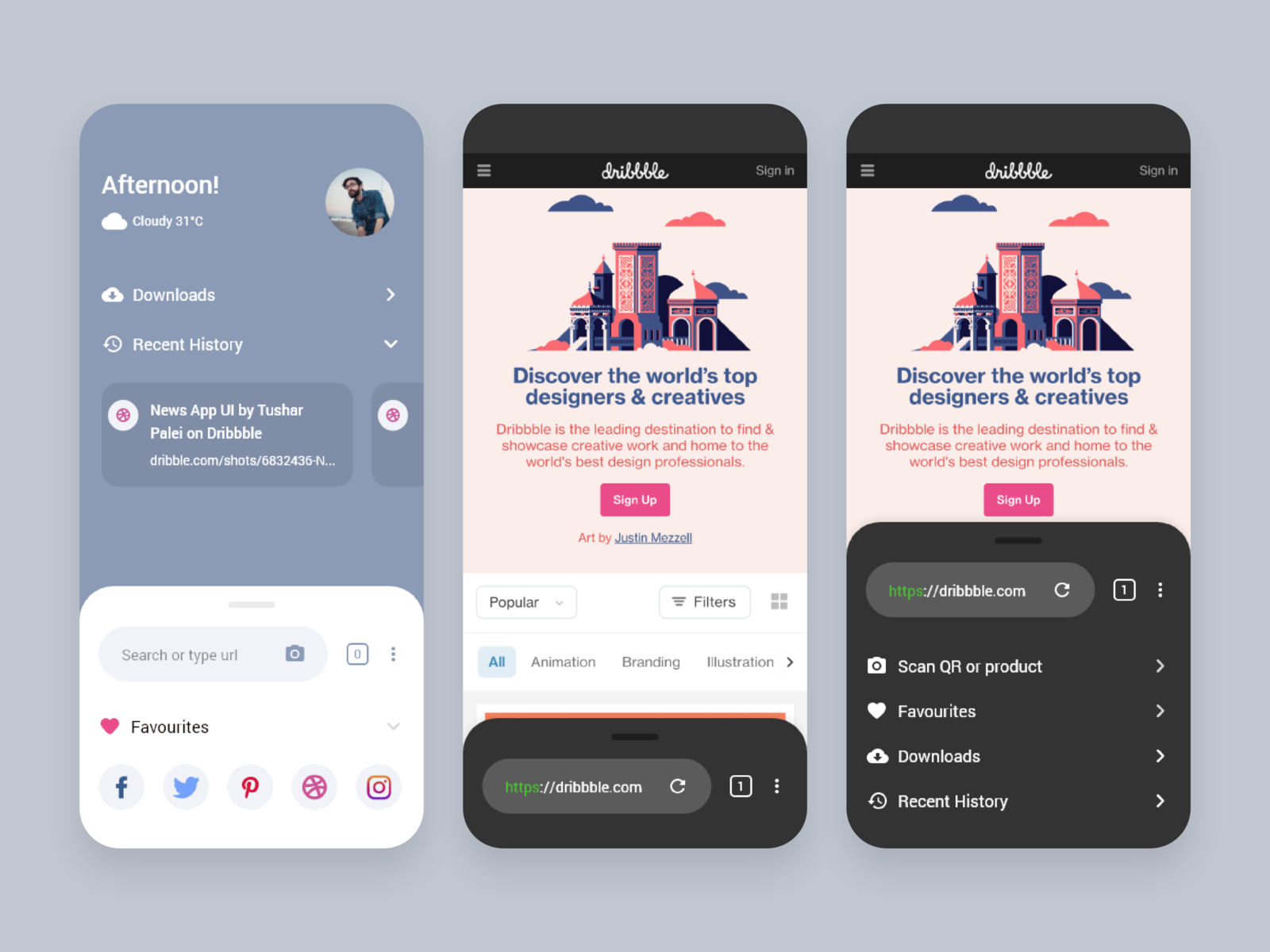 Browser App UI by Tushar Palei on Dribbble