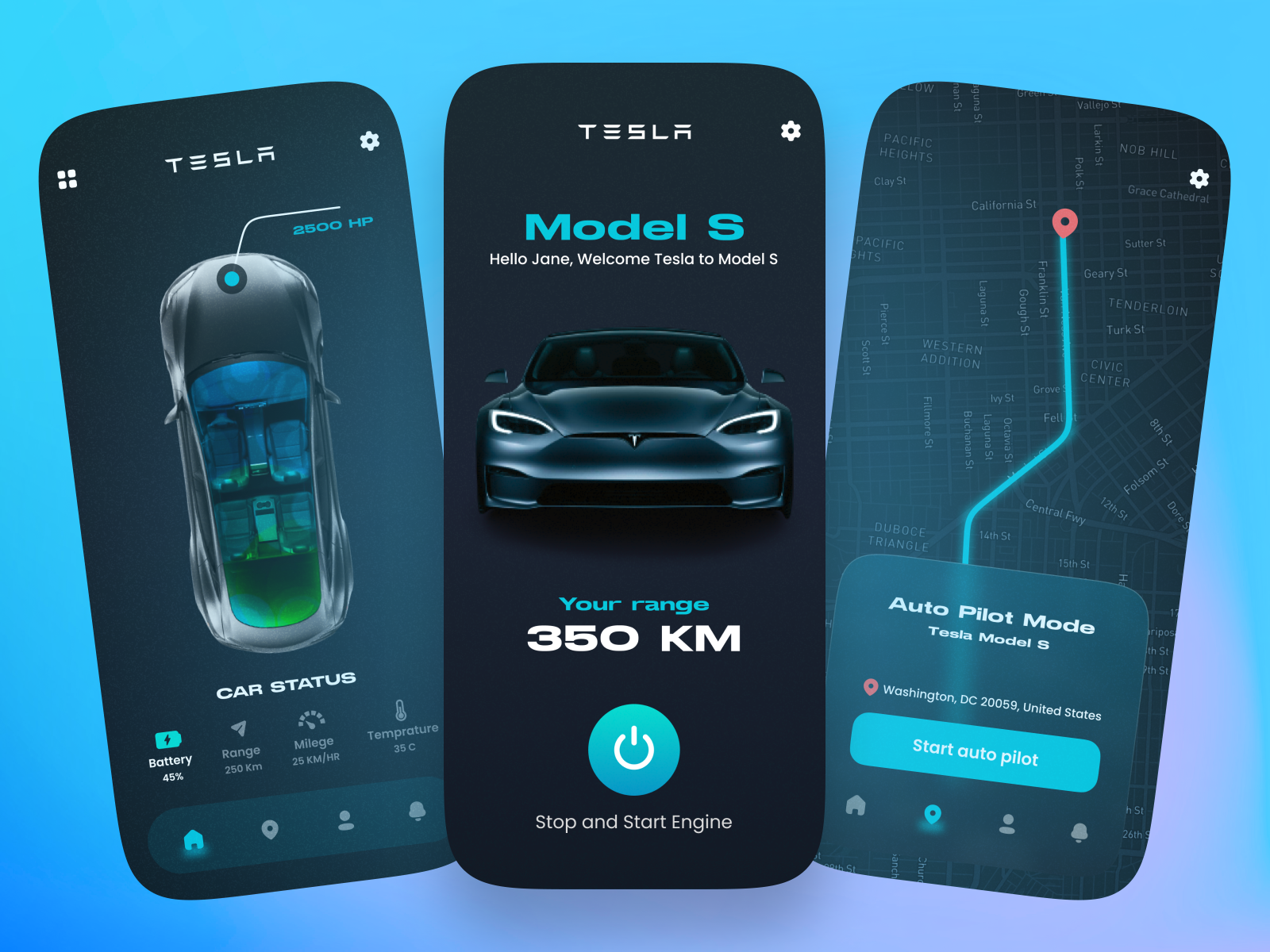 Tesla Car Mobile App UI by Appventurez on Dribbble