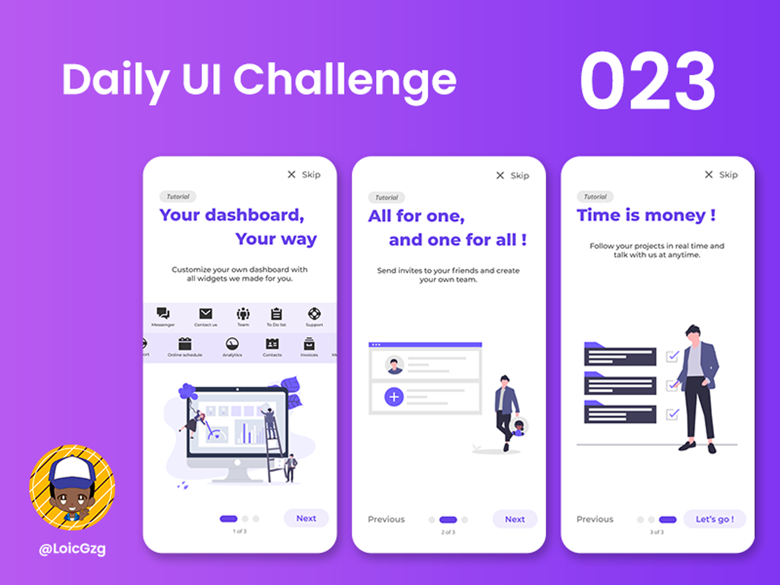 Daily UI Challenge 23 - Onboarding by Loic Gonzague on Dribbble