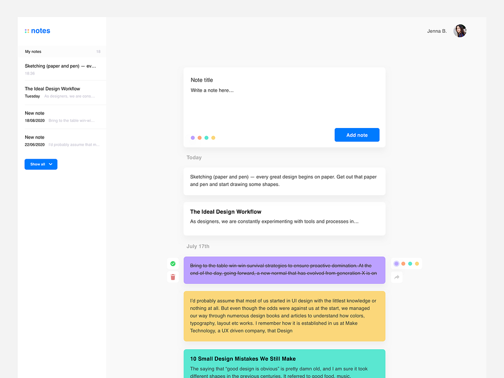 notes - chrome extension by Sebastian Mantel on Dribbble