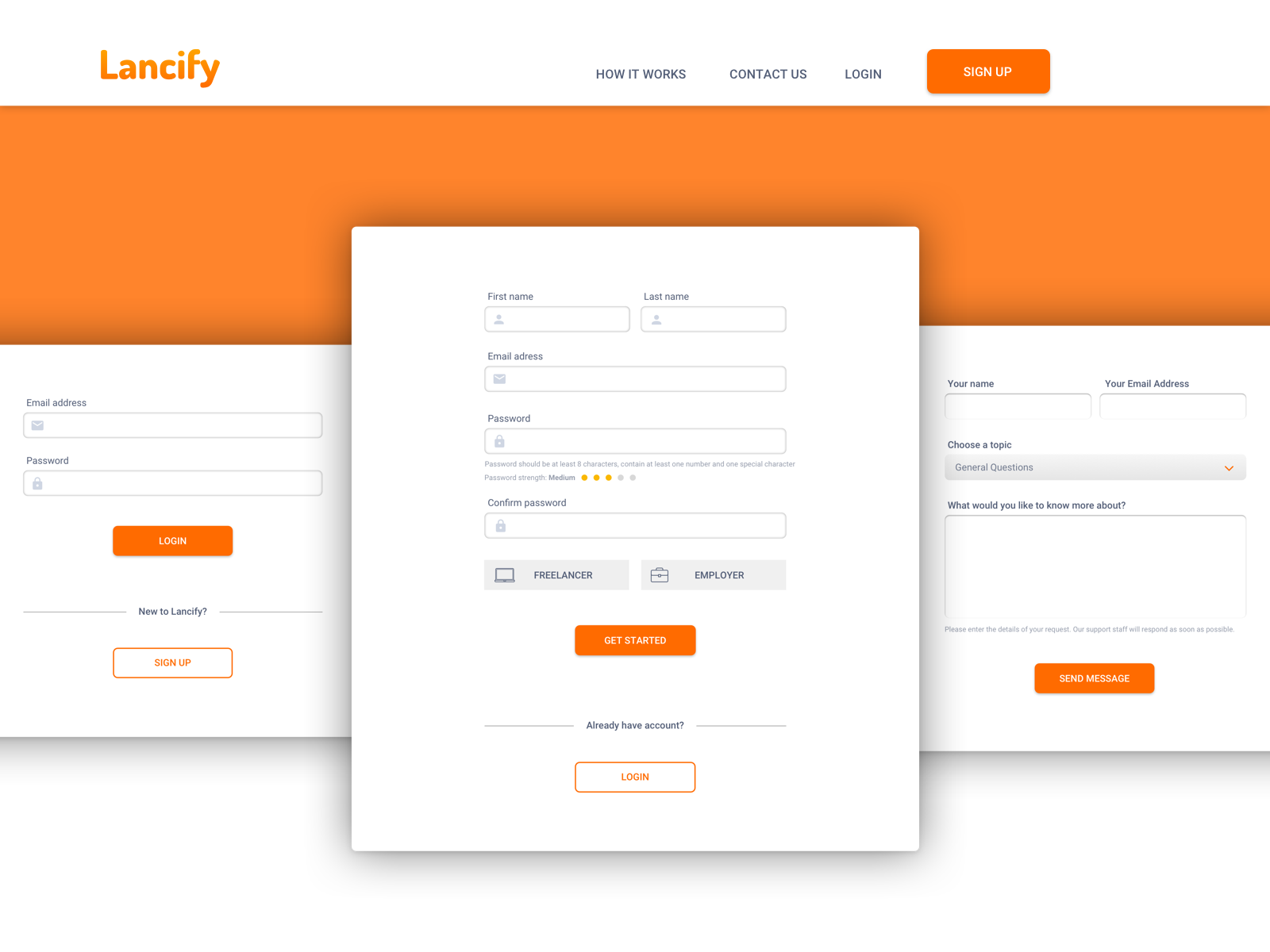 Lancify - Login, Sign up, Contact by Stefan Jeremic on Dribbble