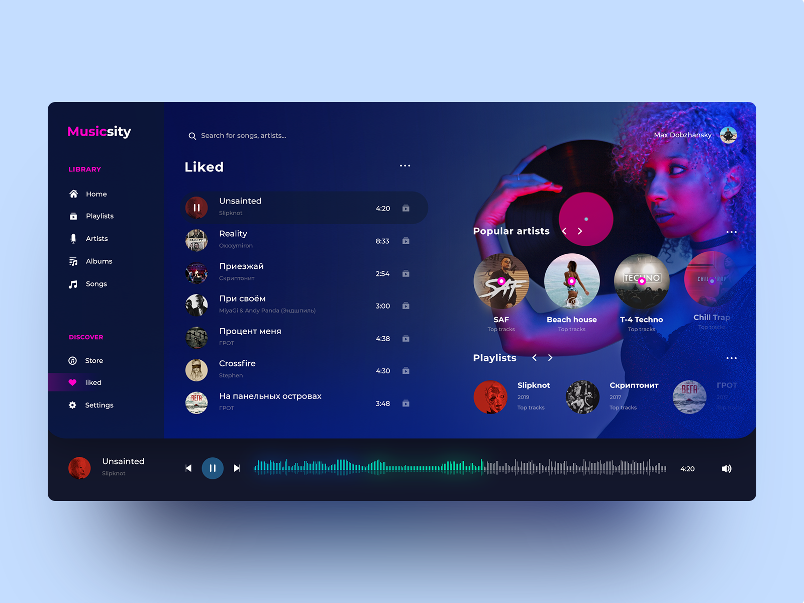 Music player by Max Dobzhansky on Dribbble