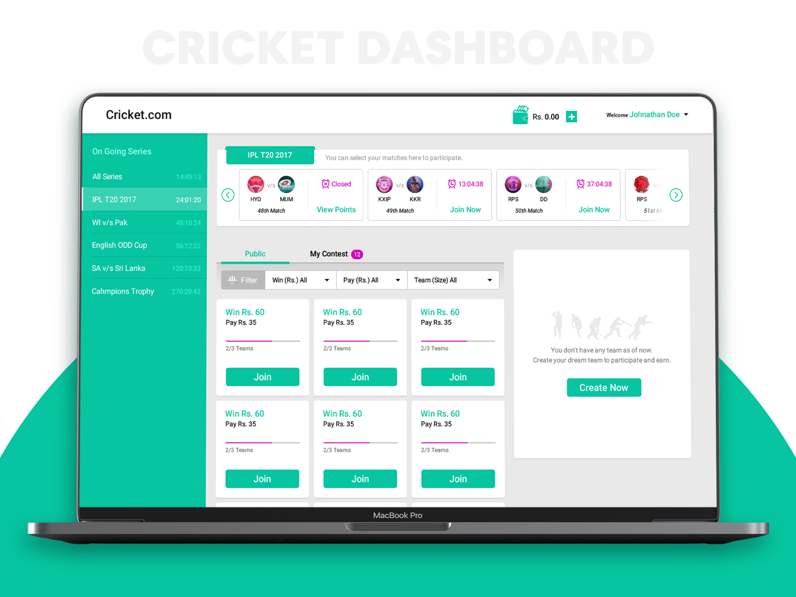Cricket Dashboard by Manish Thakur 🎨 on Dribbble