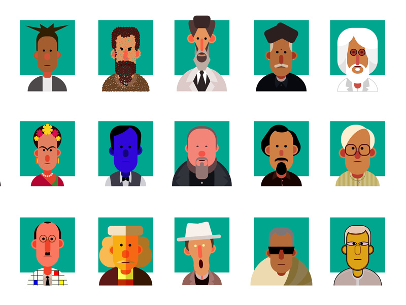 Flat design portraits - 15 artists by deepak shyam on Dribbble