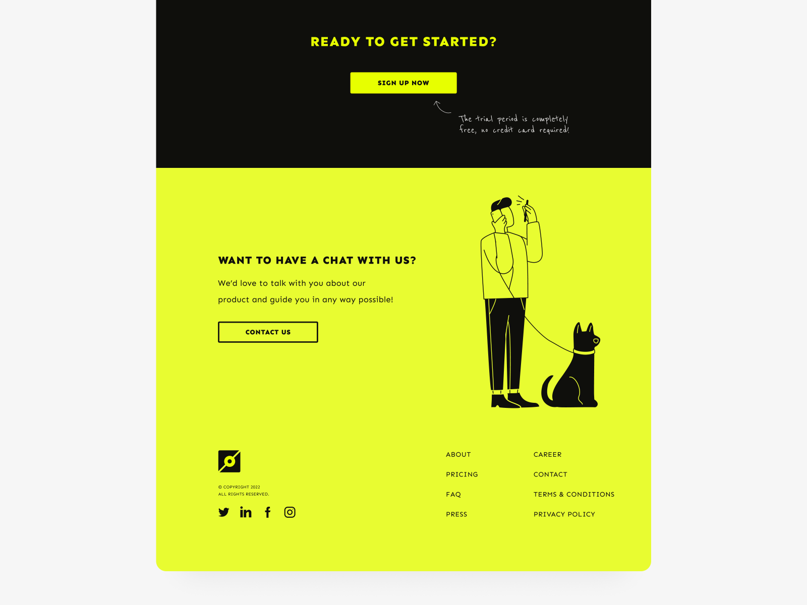 Footer and sign up section by Miikka Marin on Dribbble