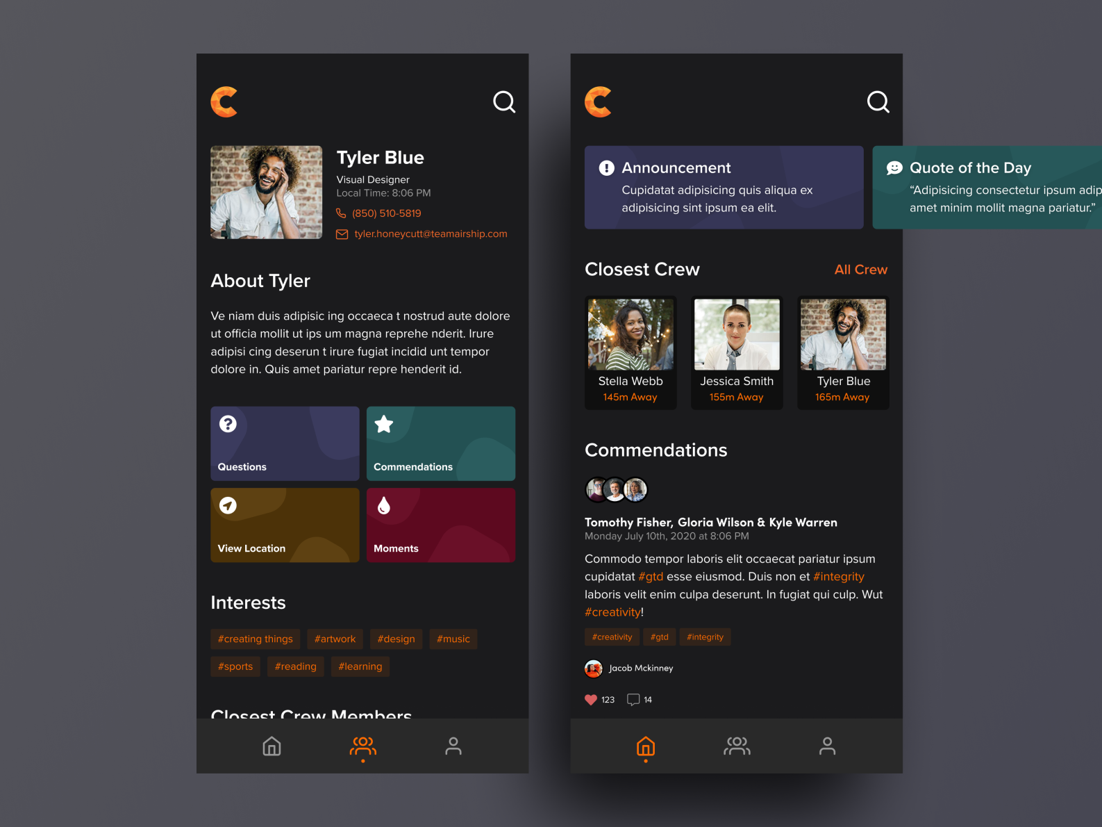 Crew App by Tyler Honeycutt on Dribbble