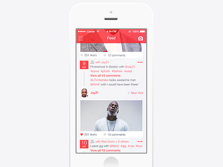 Photo sharing feed screen by Ben Dunn on Dribbble