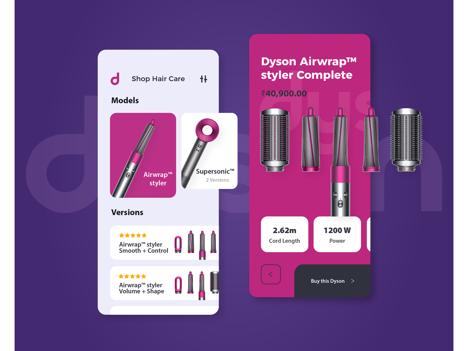 Dyson app UI by Purvi Chhajed Jain on Dribbble