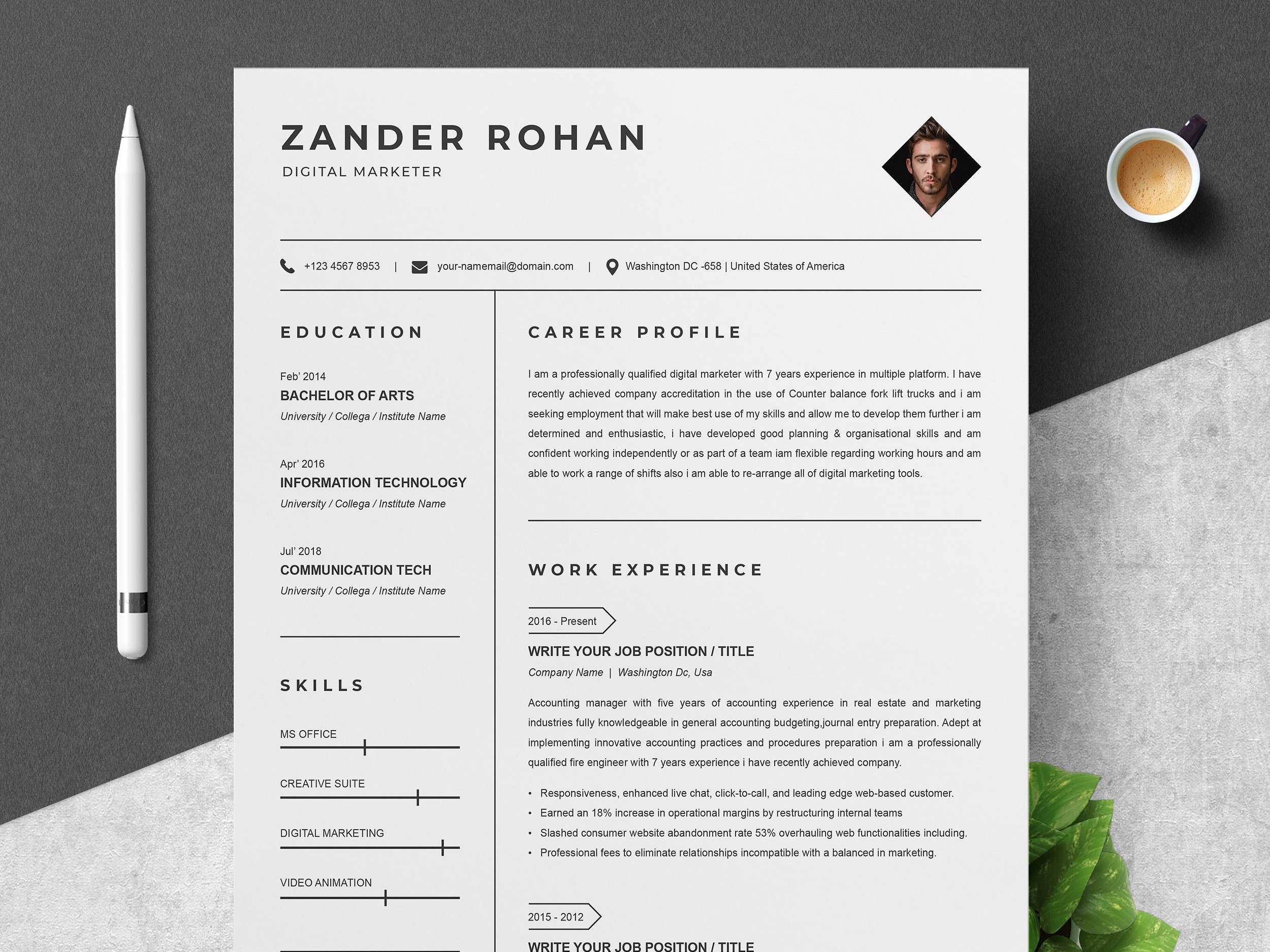 Dribbble 01 clean professional creative and modern resume cv 