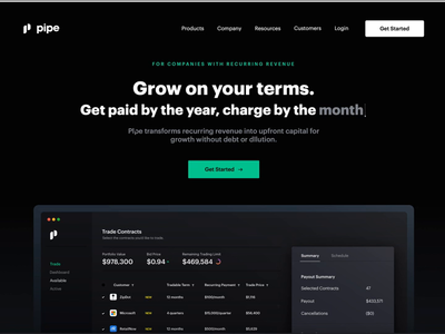 Pipe landing page by Josh Mangel on Dribbble
