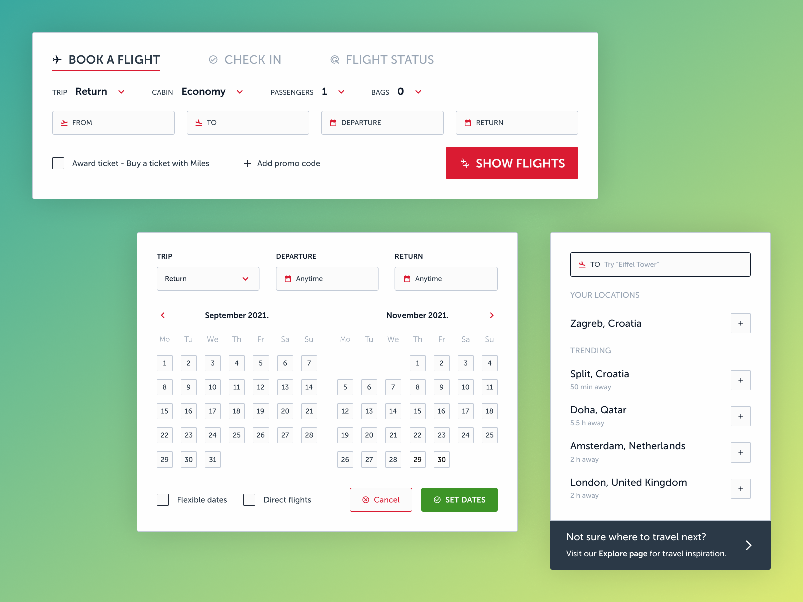 Airline booking components by Ales Horvatek on Dribbble