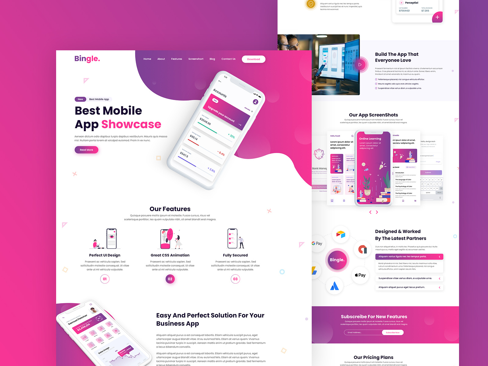 Bingle - Mobile App Landing Page by Subhan for indianpix on Dribbble Bingle - Mobile App Landing Page by Subhan for indianpix on Dribbble