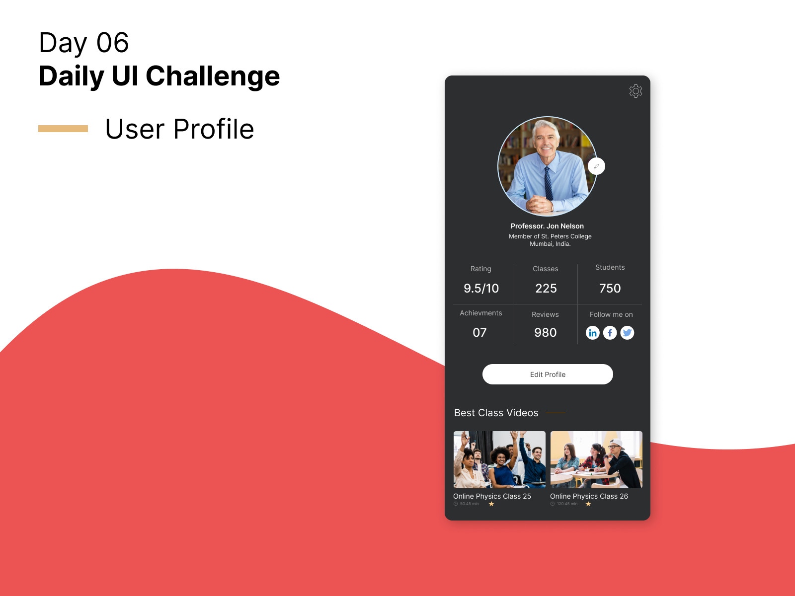 User Profile Screen by skdurgesh on Dribbble