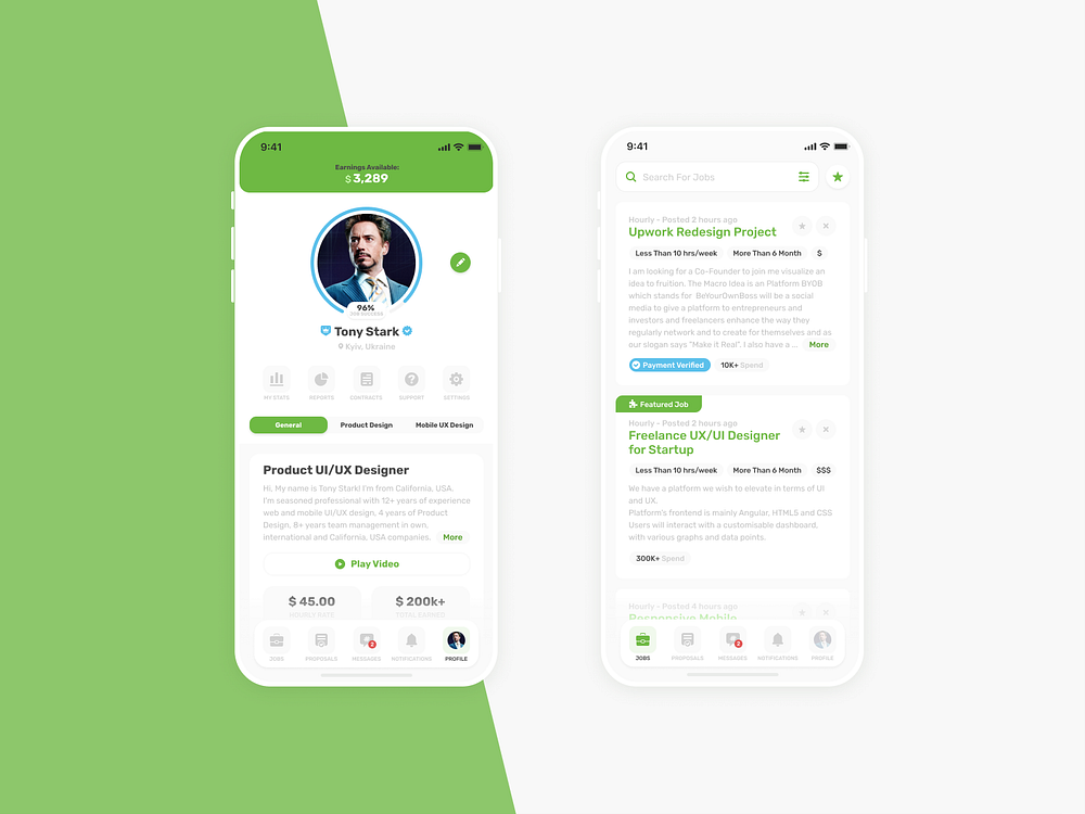 Upwork App Redesign Free To Dowload by Andrew Kruglyak on Dribbble