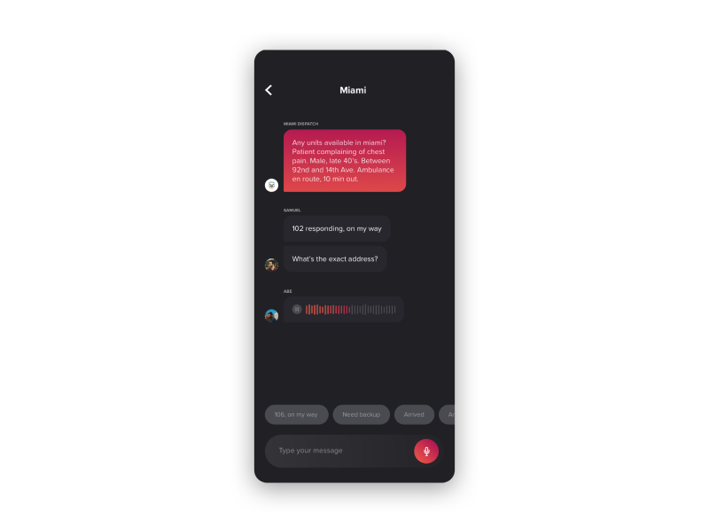 Chat UI - Emergency Communications by Rachelle Btesh on Dribbble