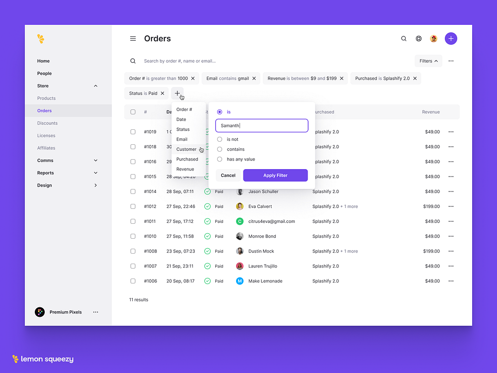 Table Filters by Orman Clark for Lemon Squeezy on Dribbble