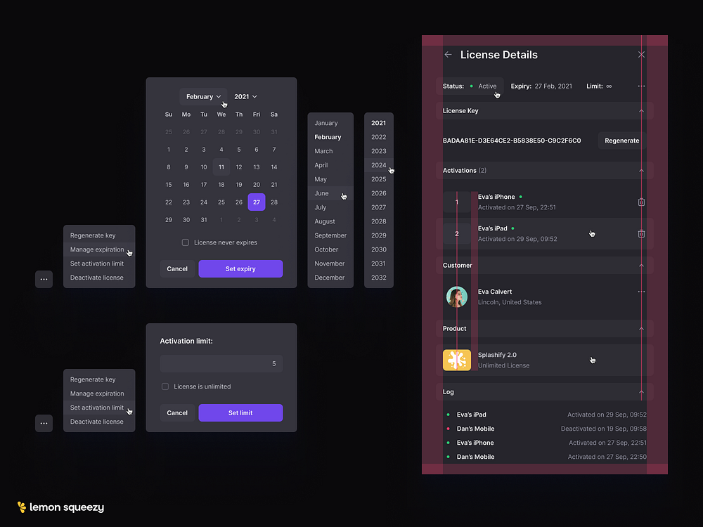 License Panel by Orman Clark for Lemon Squeezy on Dribbble