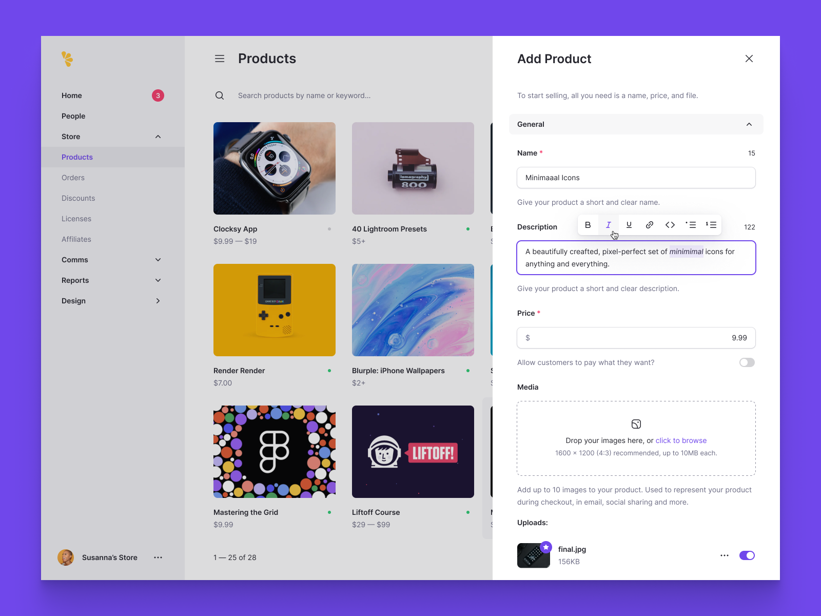Add Product Panel by Orman Clark for Lemon Squeezy on Dribbble