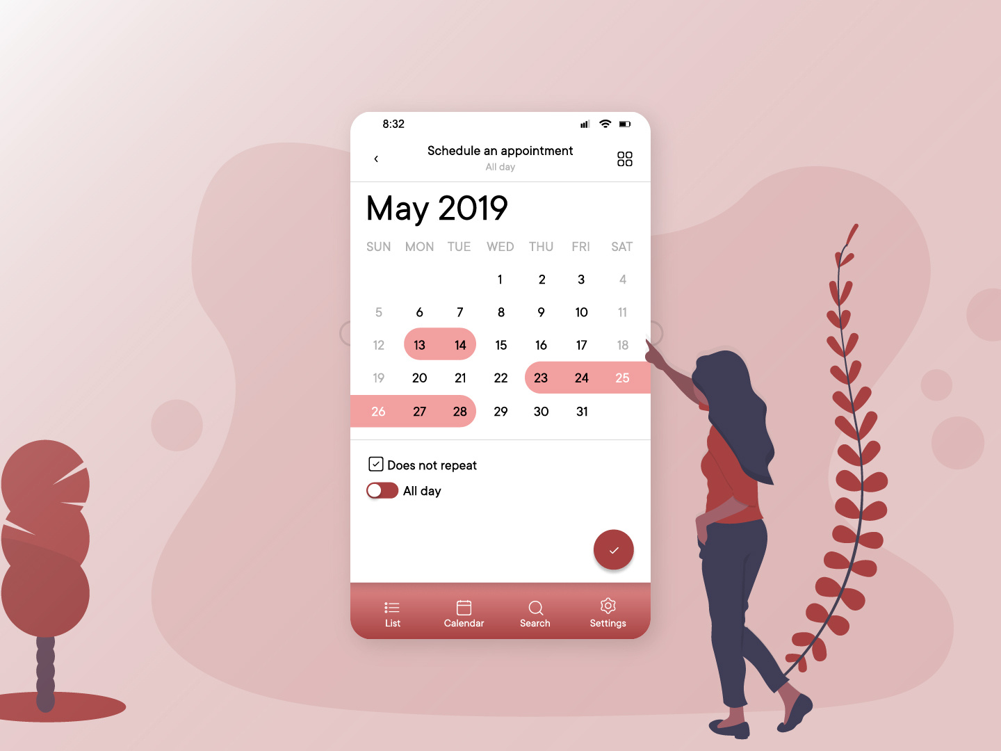 Calendar focused element by Yova Bogdanova on Dribbble