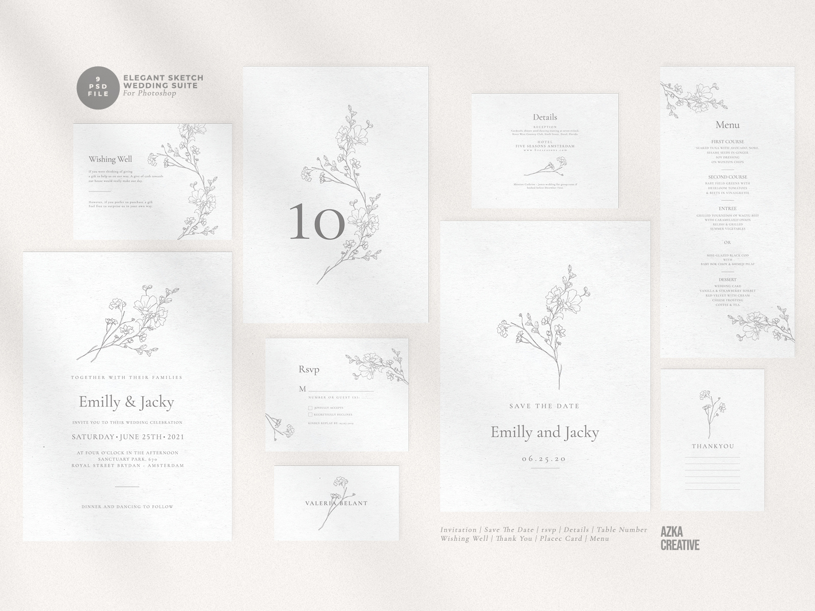 Elegant Sketch Wedding Suite by azka creative on Dribbble