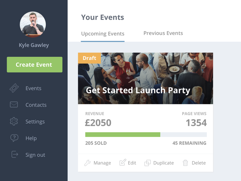 Get Invited Event Listing by Kyle Gawley on Dribbble