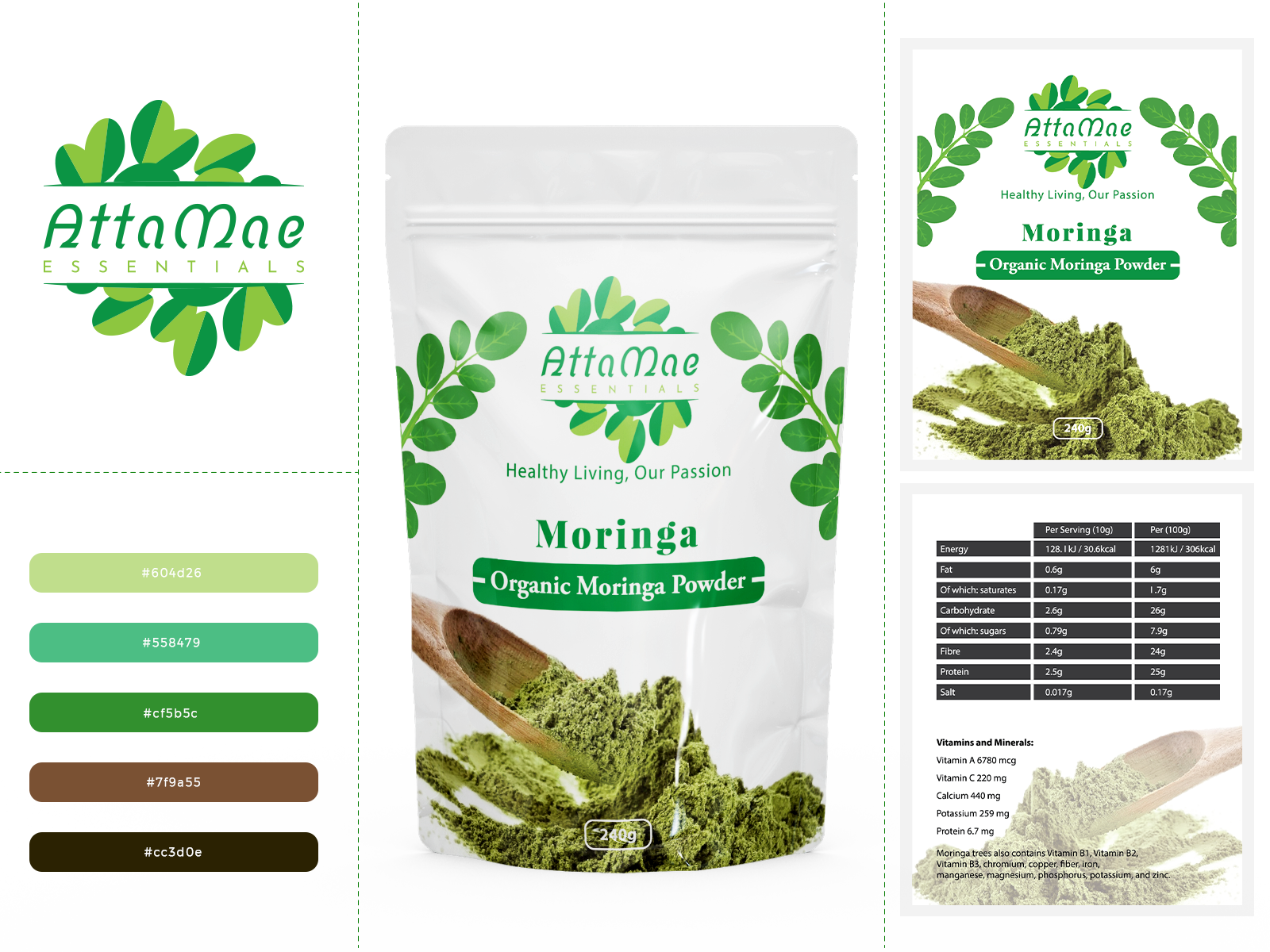 Moringa powder pouch bag label design by Nabil I. on Dribbble