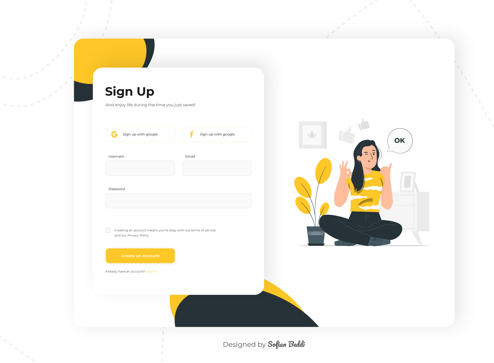 Sign up page by Sofian beddi on Dribbble