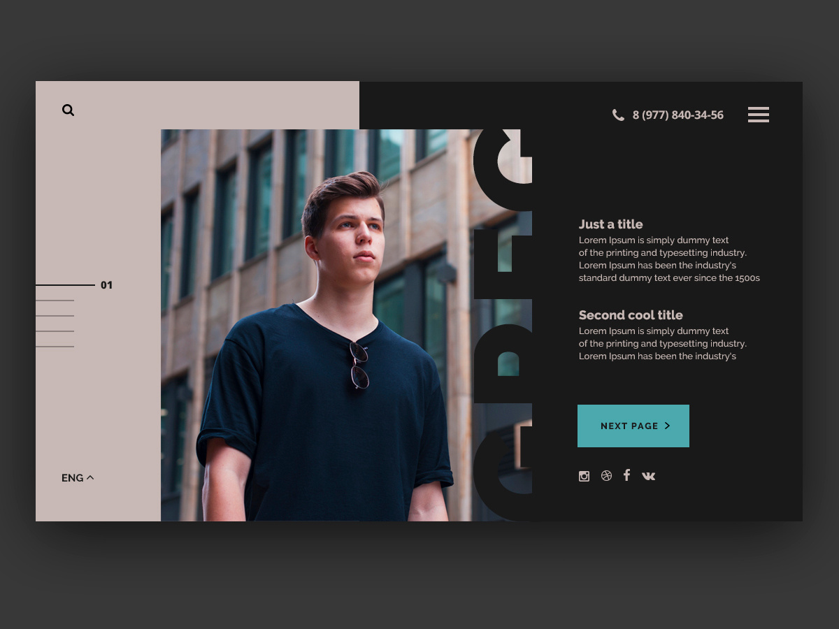 First page of my personal website by Greg Nikolskiy on Dribbble