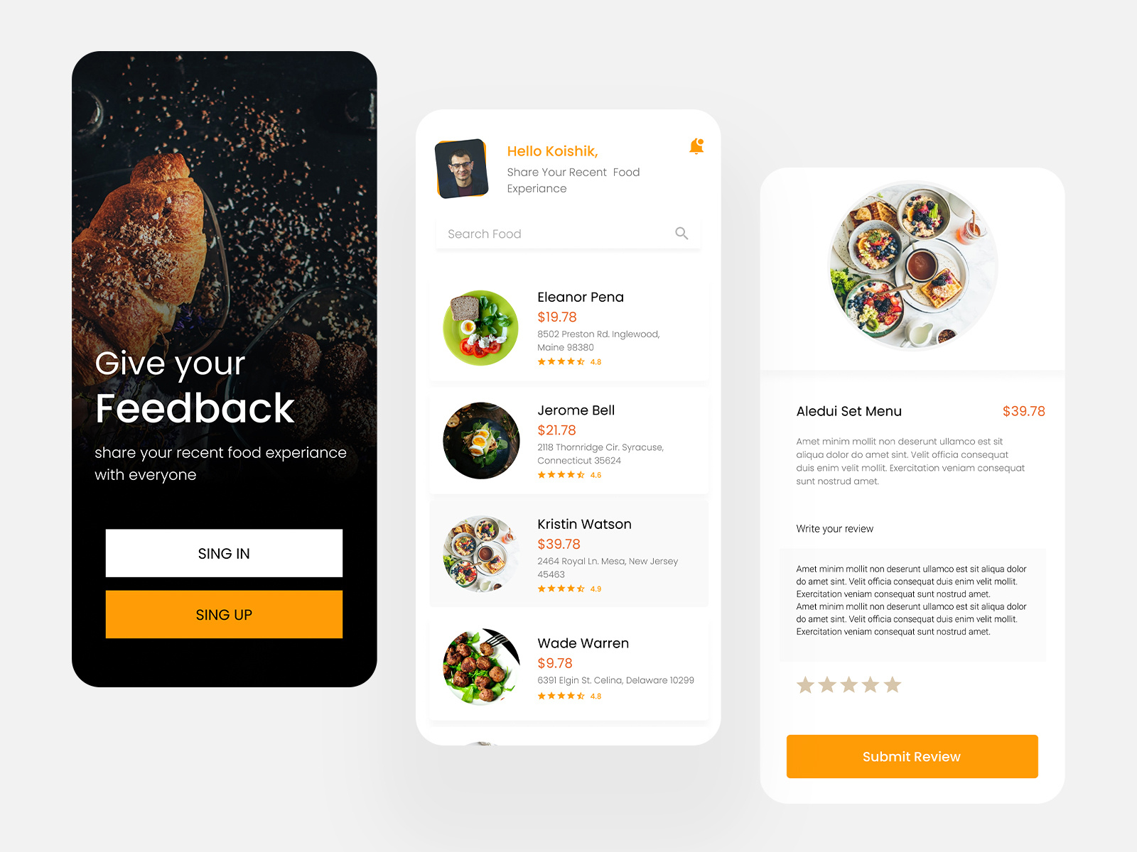 Dribbble - Food Review App.jpg by Koishik Ahmed