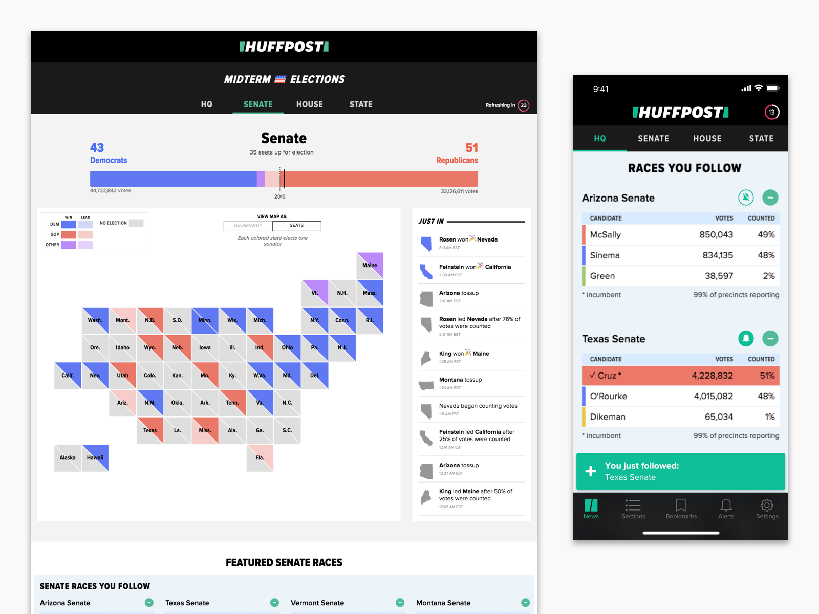 2018 Election Dashboard by Sam Ellner for HuffPost Design + UX on Dribbble