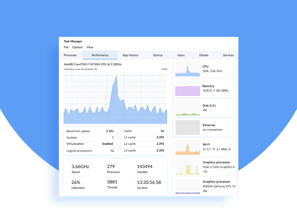 Windows Task Manager redesign by Ekaterina Shevyakova on Dribbble
