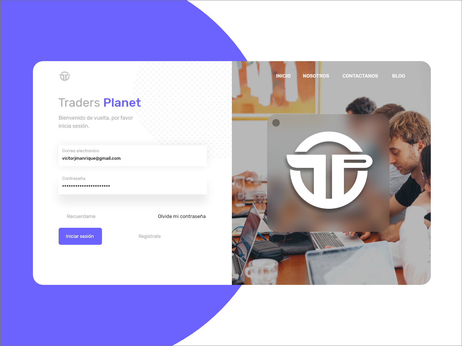 Traders Planet login by Victor Manrique on Dribbble