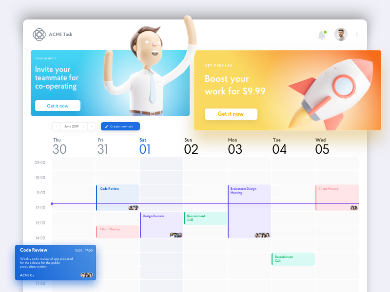Personal calendar interface by Dmitriy Thomas on Dribbble