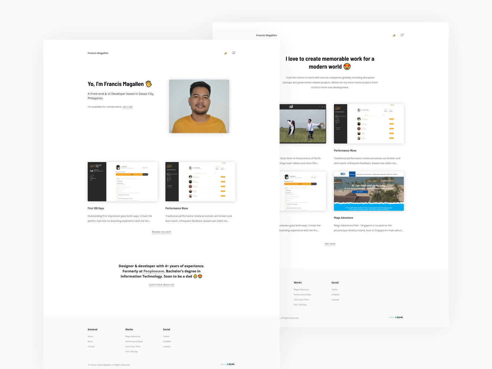 Front end Developer Portfolio By Francis Claide Magallen On Dribbble