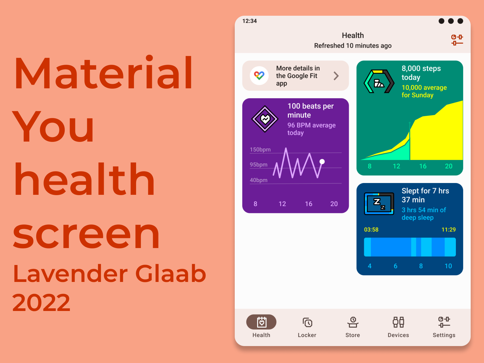 Material You Health Screen - Rebble app by Lavender Glaab on Dribbble
