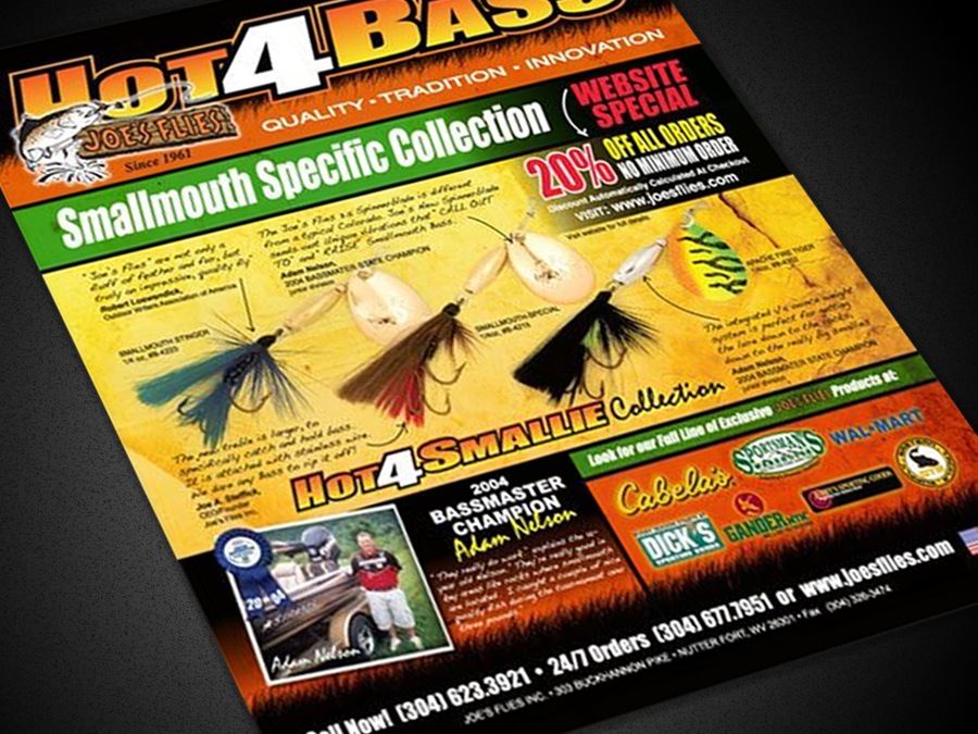 Magazine advert for Joe's Flies fishing lures by Steven Nord on Dribbble