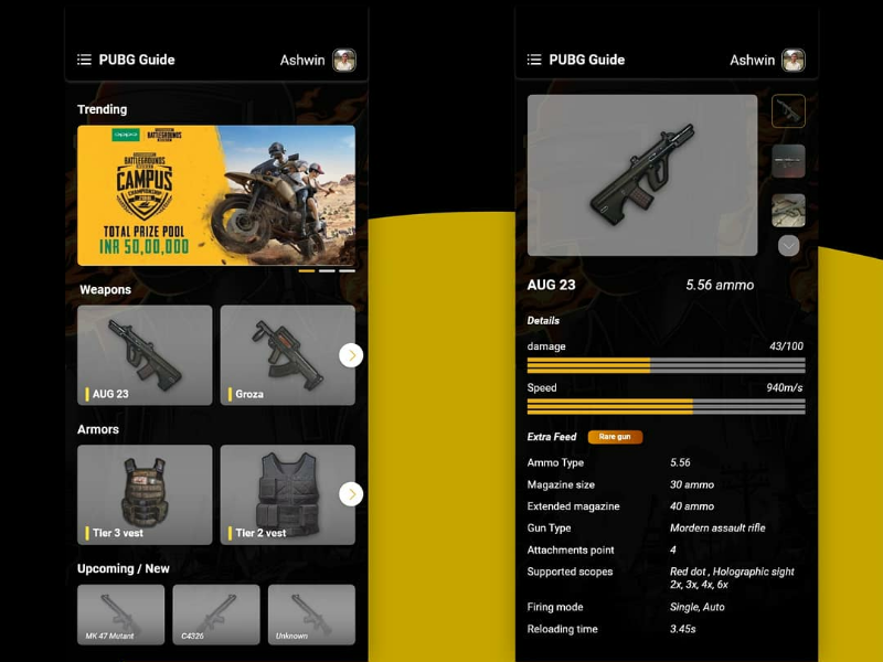 Pubg Guide UI by Ashwin Kumar on Dribbble