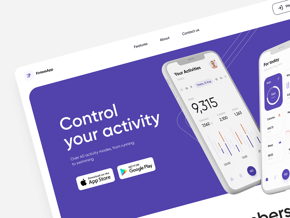 Activity Tracker App Landing Page By Dmitry Lauretsky For Ronas It