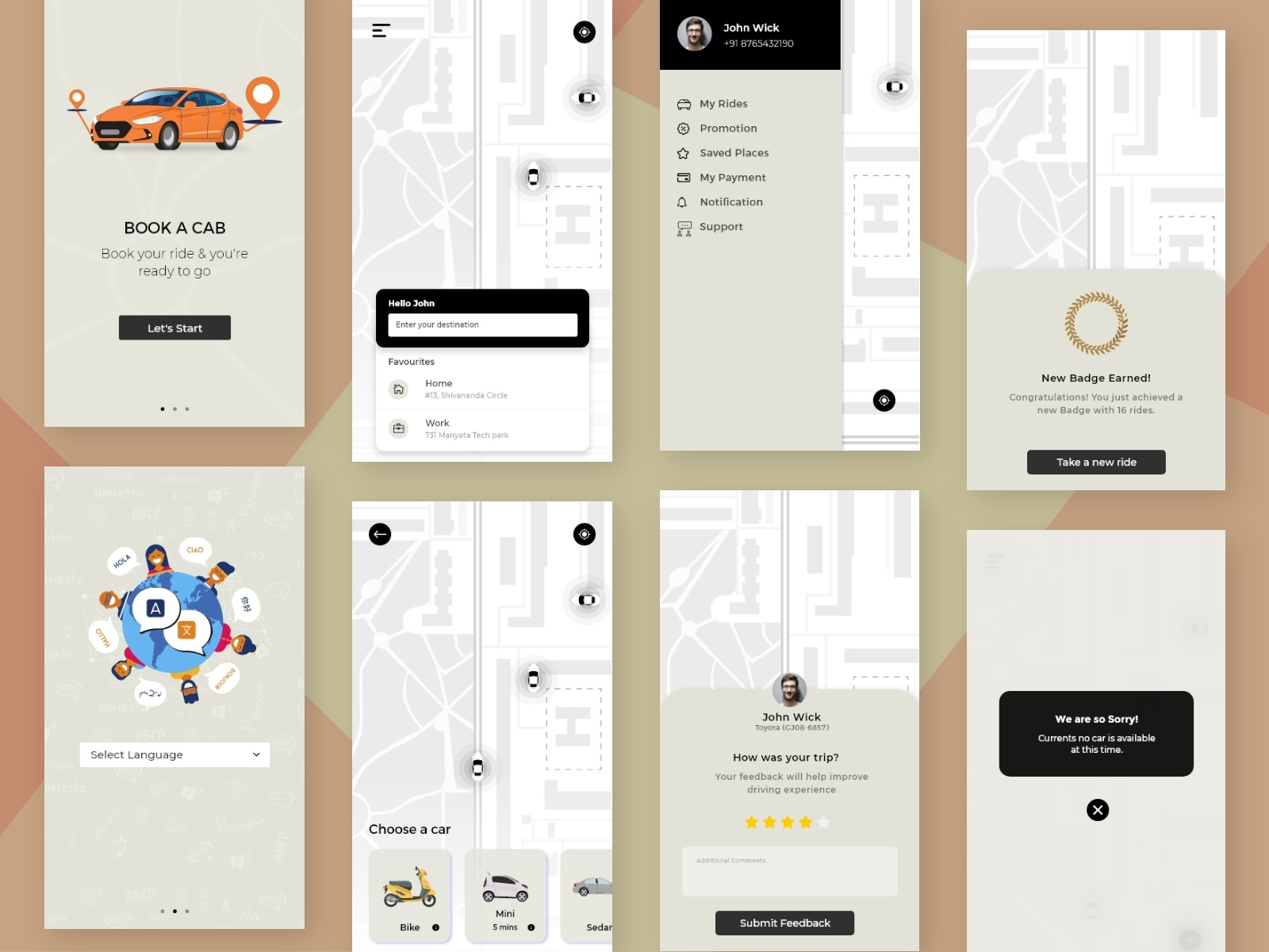 Cab Booking App Screens by Shashwathy MK on Dribbble