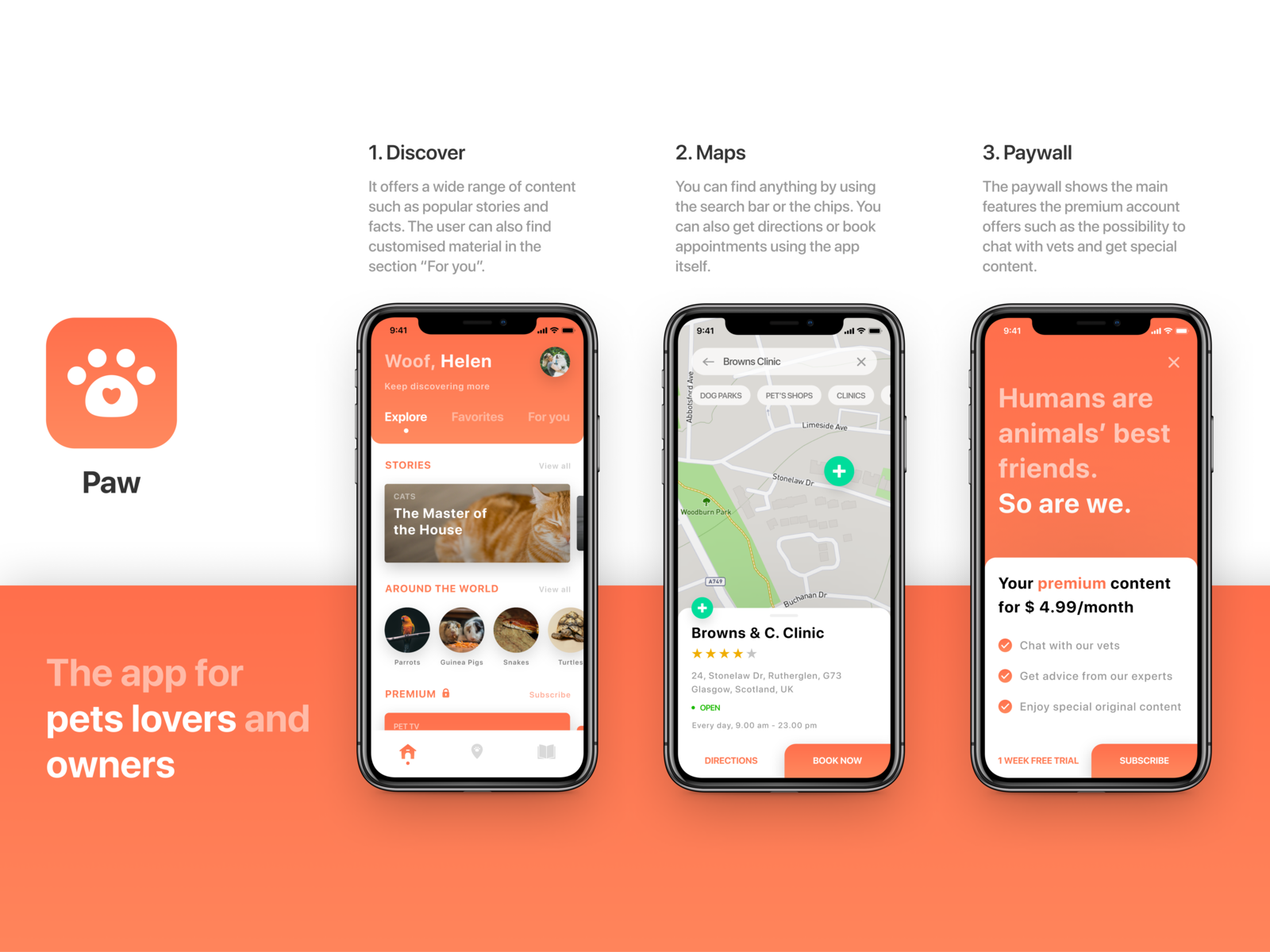 Paw - Designflows 2020 - Pets lovers and owners app by Lorella Levantino on Dribbble